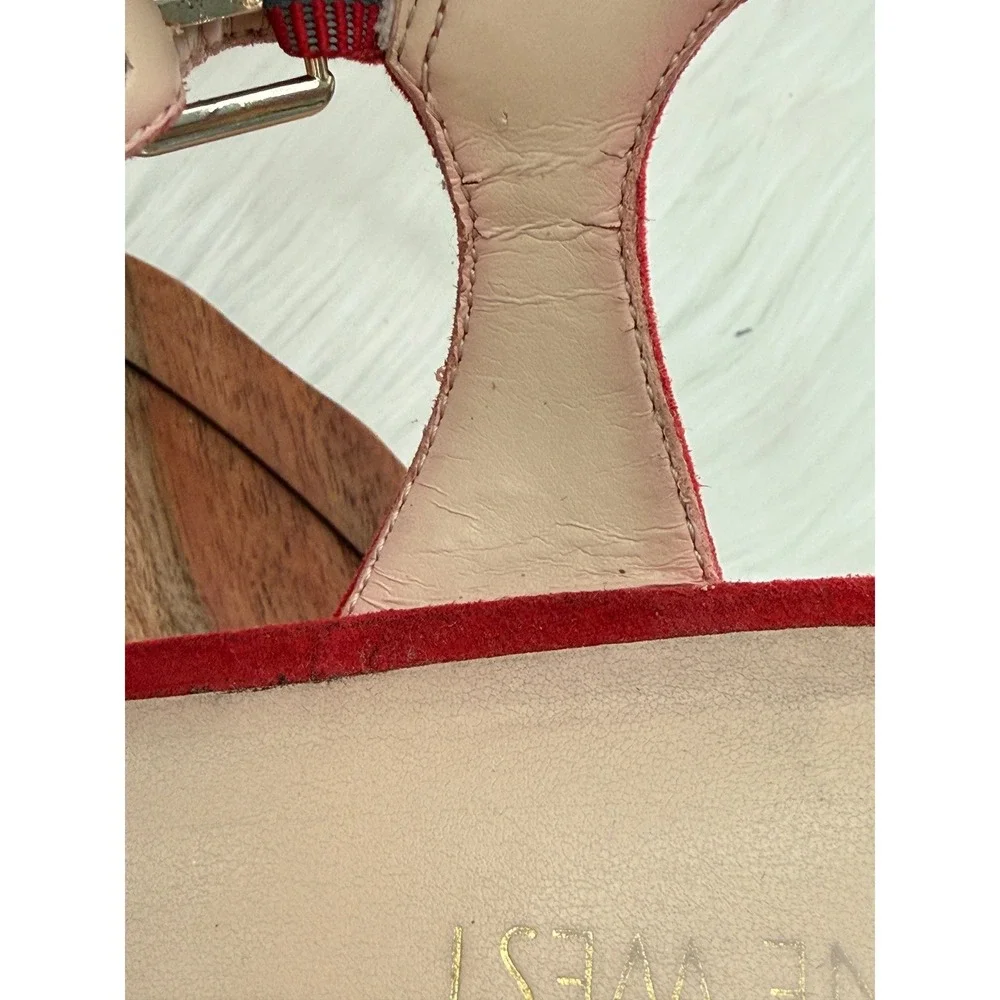 Nine West | Shoes | Nine West Bigeasyo Red Textile Cork Wedge Sandals ...